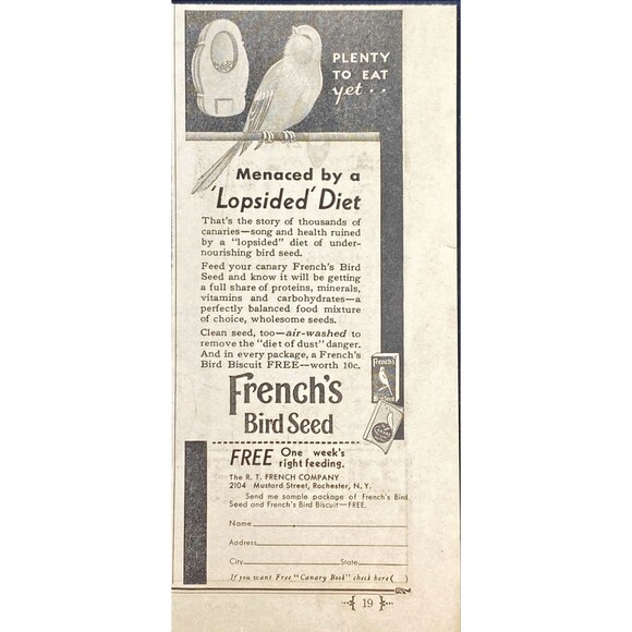 RT French Co. | Art | Rt French Co Canary Bird Seed Free Sample Vintage ...